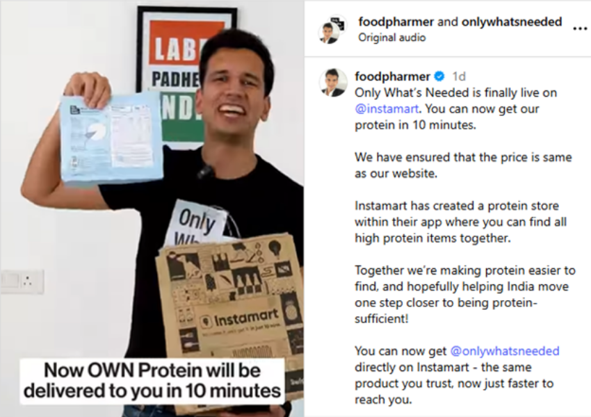 Instamart Adds Food Pharmer’s Protein Brand OWN - BW Retail World